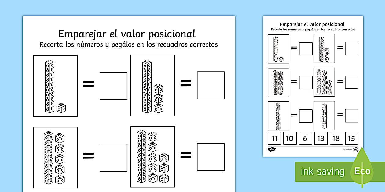 Valor posicional decenas y unidades para cortar y pegar Ficha de números