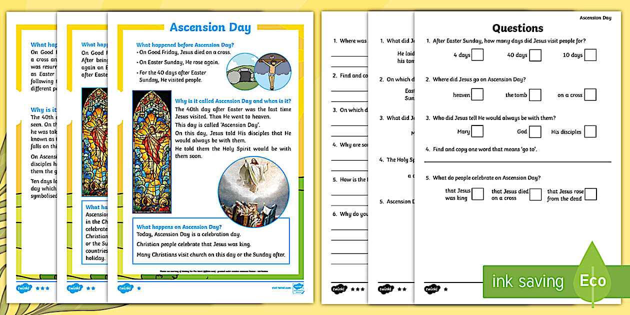 KS1 Ascension Day Differentiated Reading Comprehension Activity