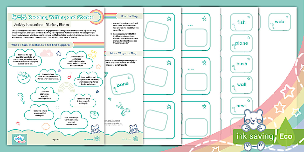 4-5 Years Reading, Writing and Stories Blanket Blanks