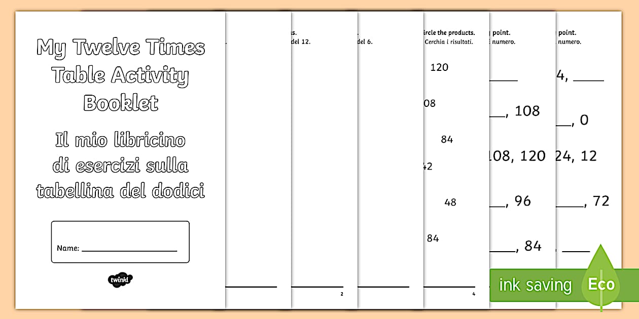 Twelve Times Table Activity Booklet - Italian / English - Twelve Times ...