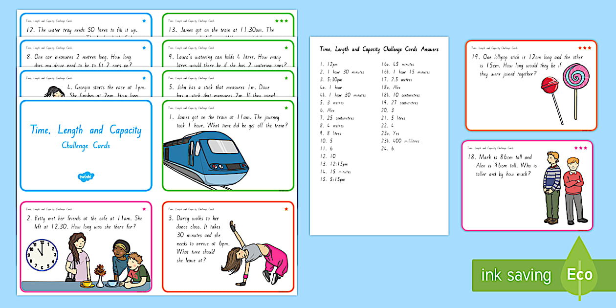 Time, Length and Capacity Problem Solving Challenge Cards
