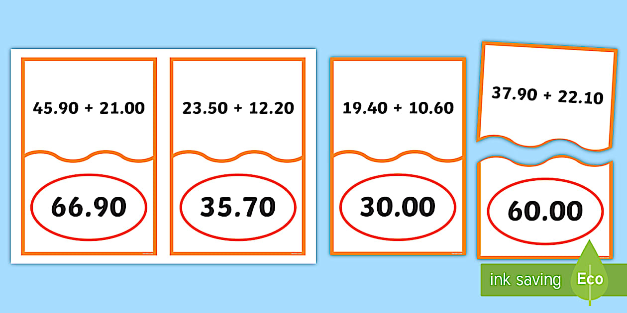 TAS Decimal Number Addition Matching Cards (professor feito)