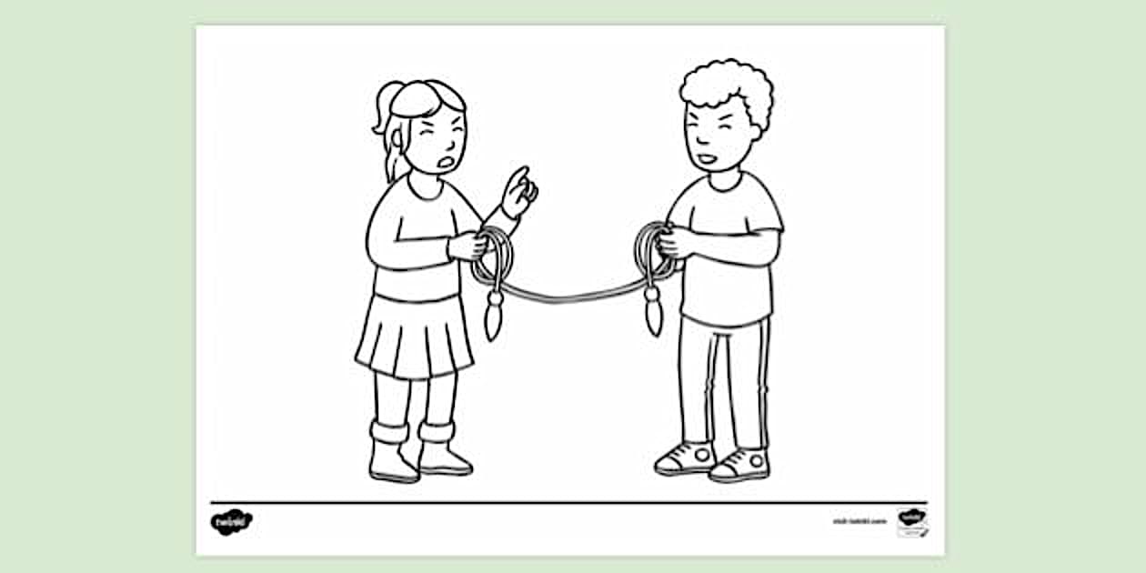 Children Fighting Over Skipping Rope Colouring Sheet