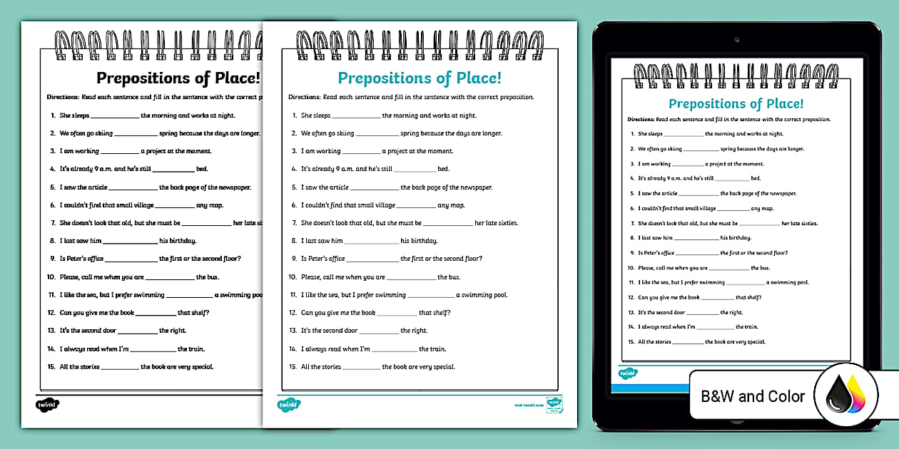 Sixth Grade Preposition Activity Sheet - Twinkl