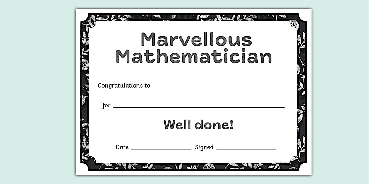 👉 Chalkboard-Themed Marvellous Mathematician Certificate
