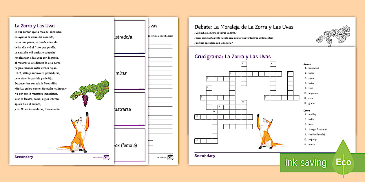 Spanish Literature Activity Pack to Support Teaching on 'La Zorra y Las ...