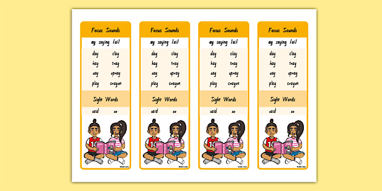 'ay' saying /ai/ Focus Words Bookmarks - Level 5 Week 1
