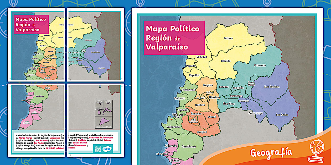 Póster XL: Mapa de la Región de Valparaíso y sus provincias