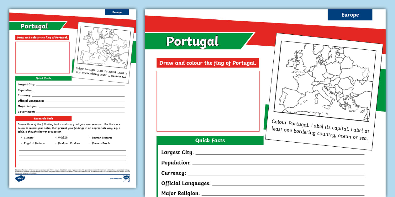 KS2 Portugal Research Activity - KS2 (teacher made) - Twinkl