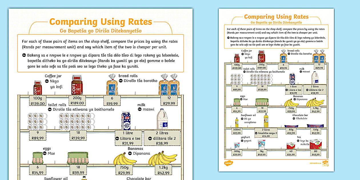 Comparing Using Rates Activity Sheet Sepedi