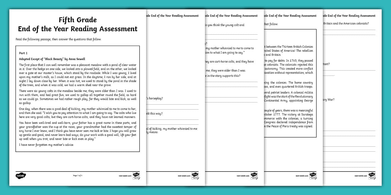 Fifth Grade End of the Year Reading Assessment - Twinkl