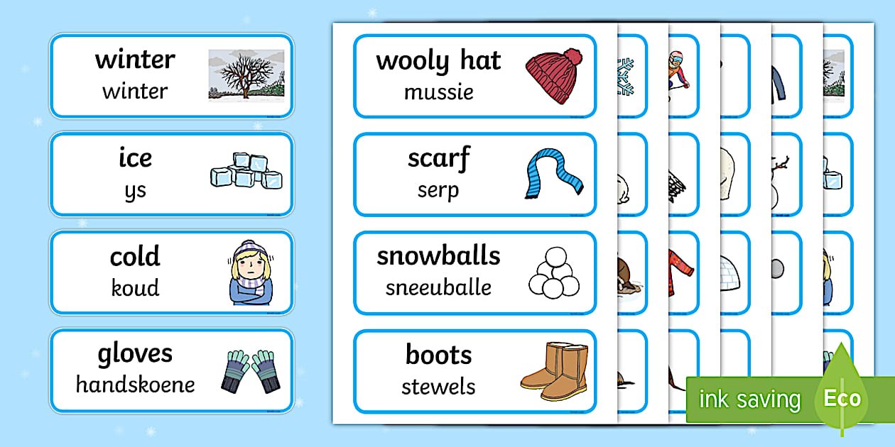 Winter Word Cards English/Afrikaans (teacher made) - Twinkl