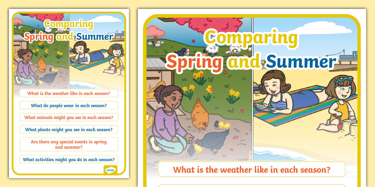Comparing Spring and Summer Discussion Prompt Display Poster