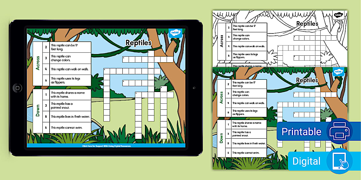 Reptile Crossword Worksheet for 1st-2nd Grade