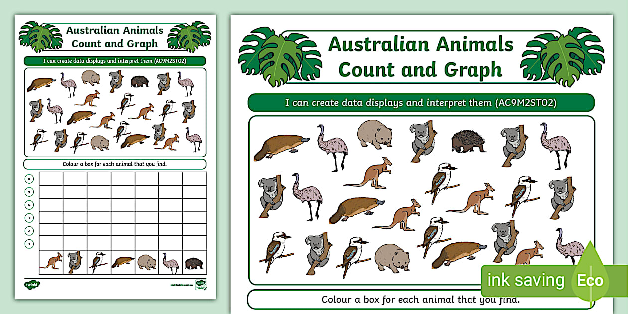 Australian Animals Count and Graph Colour (teacher made)