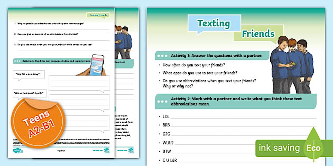 ESL Texting Friends Worksheet [Teens, A2-B1] (teacher made)