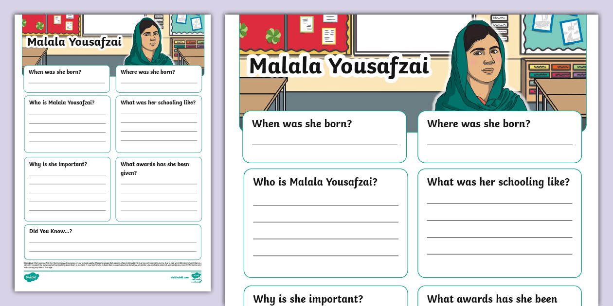 KS1 Malala Yousafzai Fact File Template (teacher made)