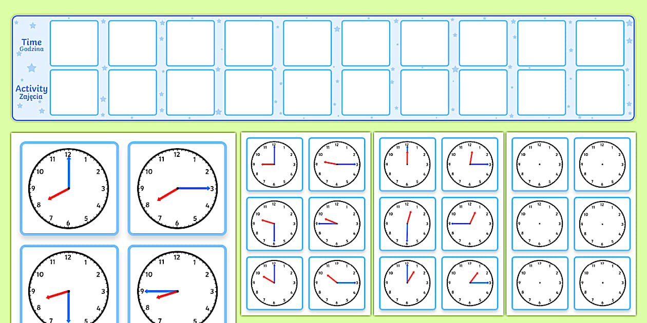 Visual Timetable Display With Clocks Polish - English / Polish