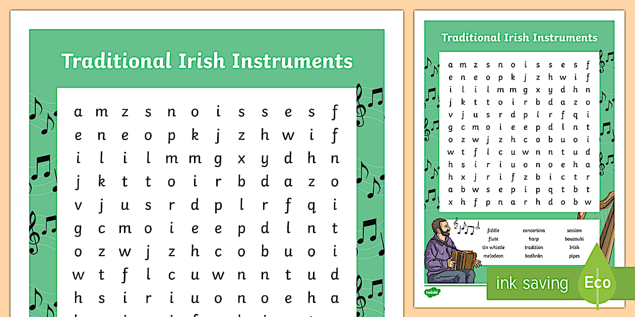 Traditional Irish Music Word Search | Twinkl Ireland