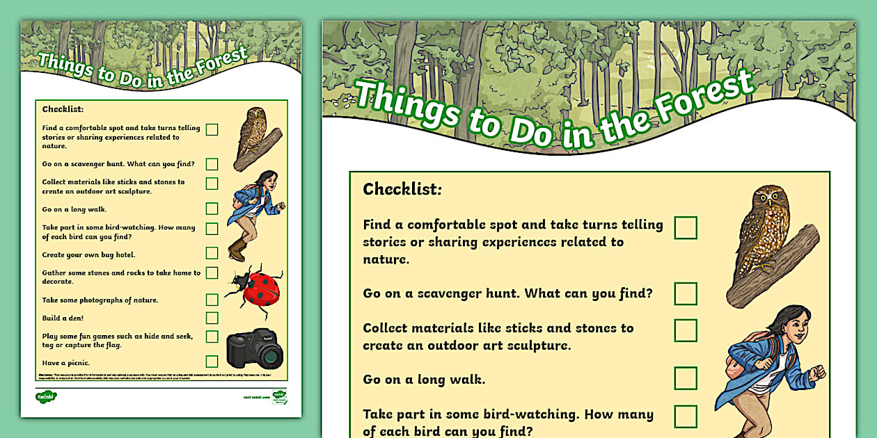 Things to Do in the Forest Checklist Activity - Twinkl