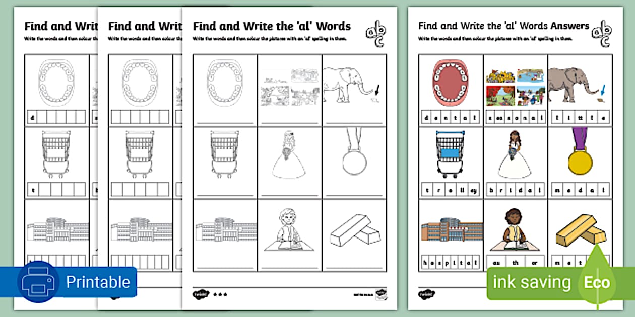 Find and Write the al Words Differentiated Activity Sheets