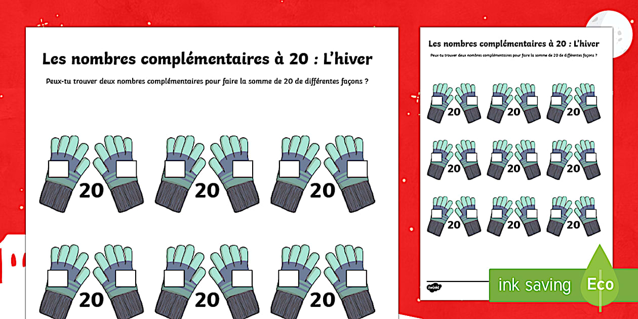 Les nombres complémentaires à 20 L'hiver Feuille d'activités