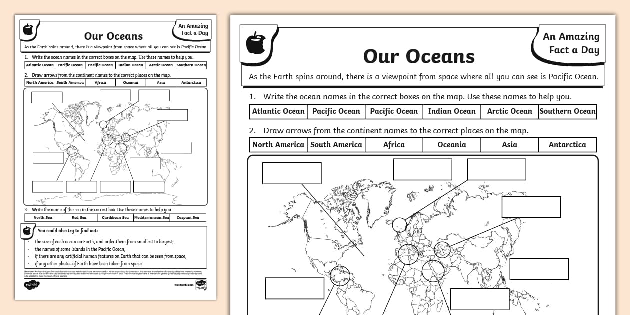 Our Oceans Worksheet / Worksheet (teacher made) - Twinkl