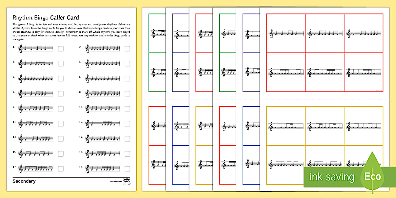 Minims, Crotchets, Quavers and Semiquavers Bingo - Twinkl