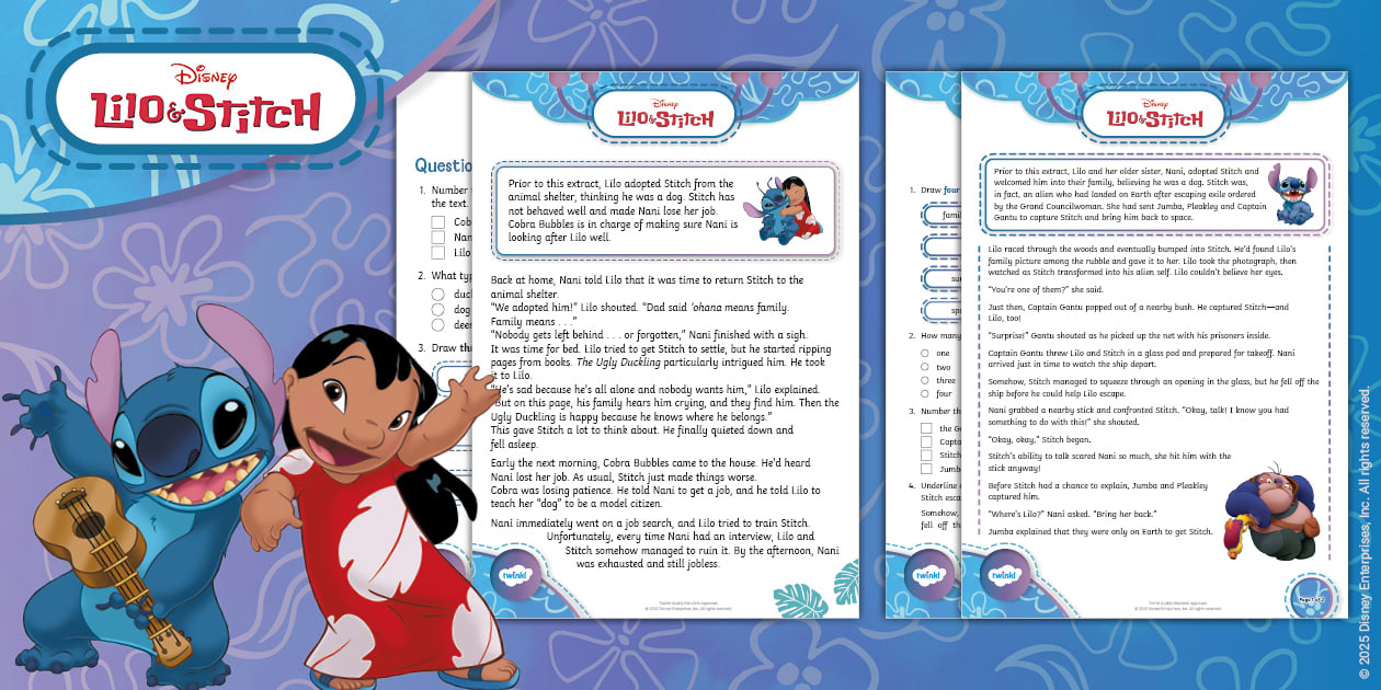 Lilo & Stitch: Reading Comprehension Pack