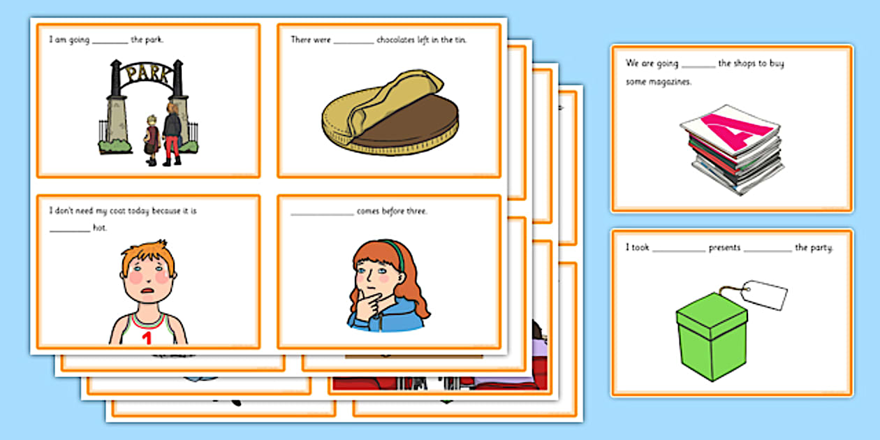 Black and White To, Too and Two Homophones Fill in the Gaps Cards