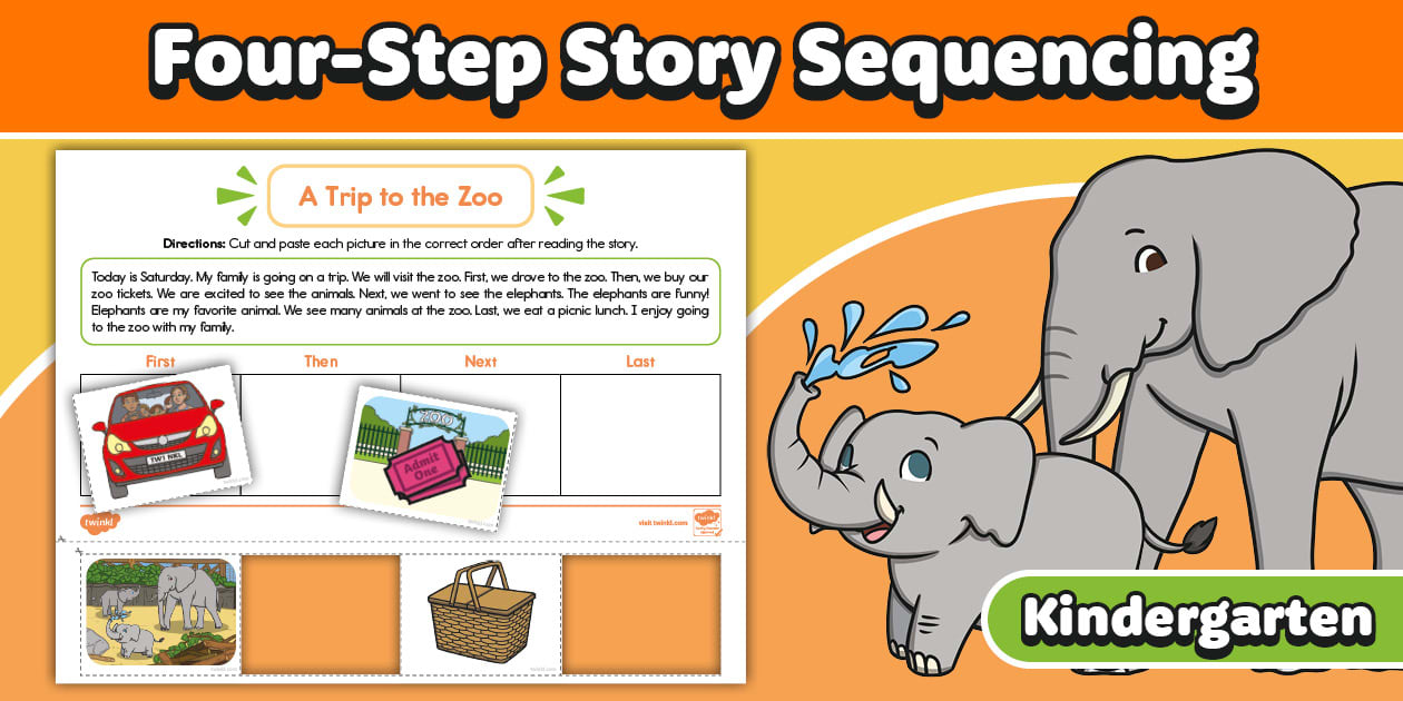 Four-Step Story Sequencing: A Trip to the Zoo Worksheet