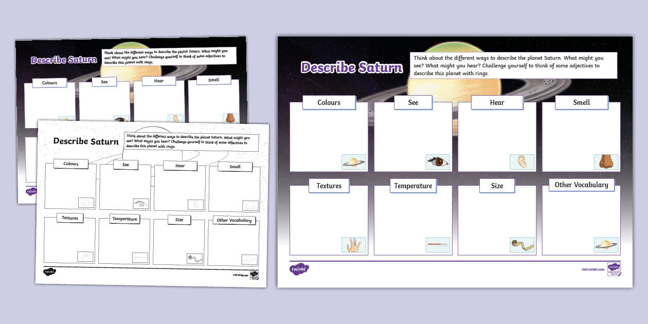 Describe Saturn Adjectives Worksheet (teacher made) - Twinkl