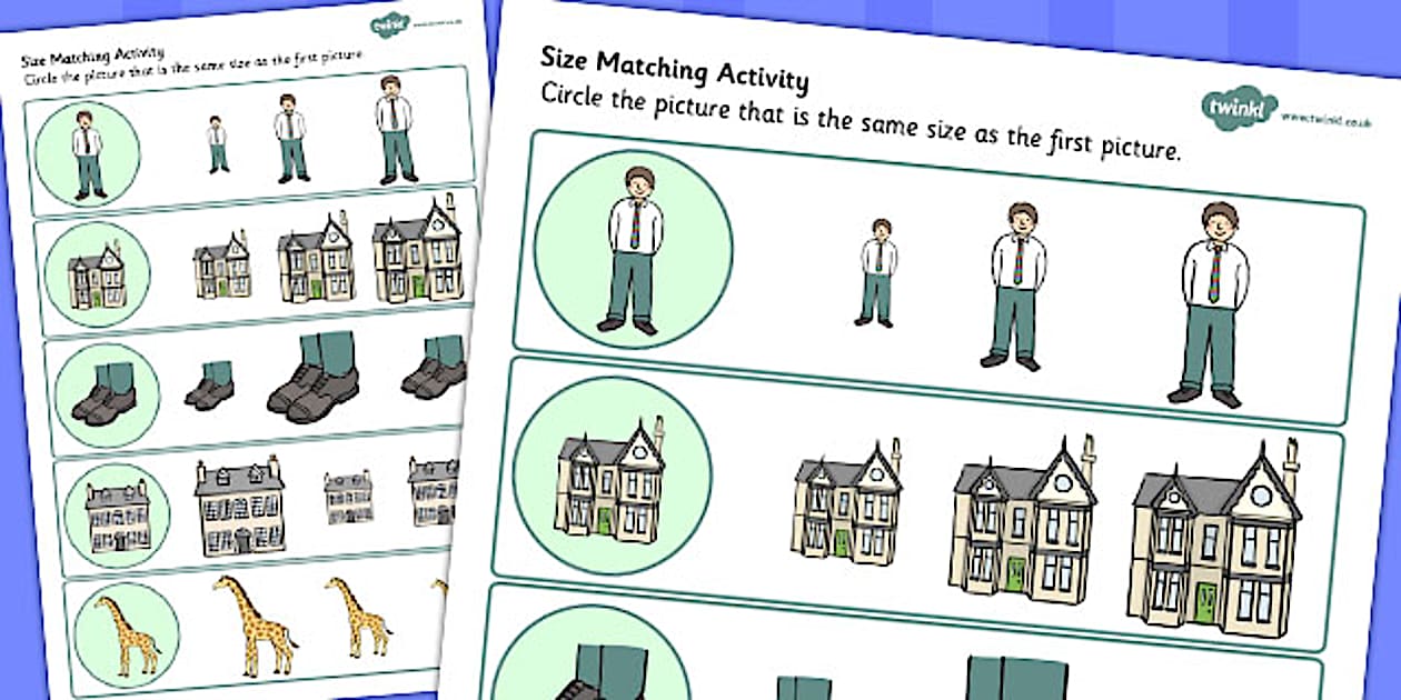 Giant Themed Size Matching Worksheets