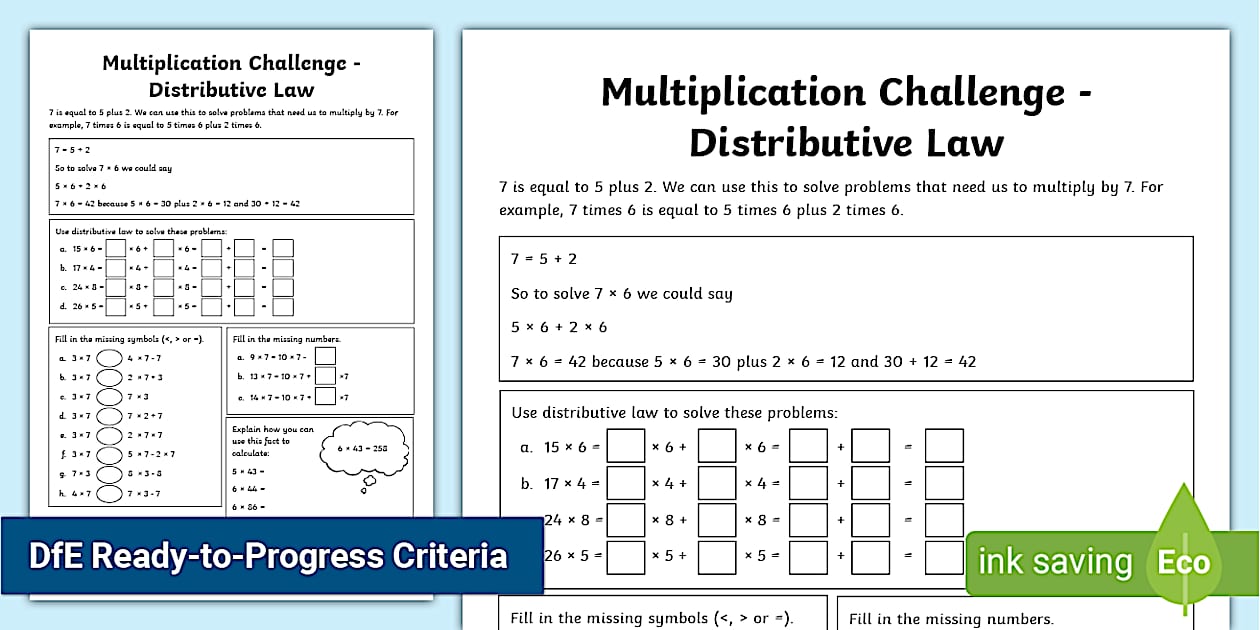 👉 Multiplication Distributive Law Challenge Activity Sheet