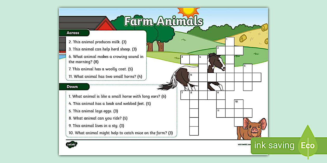 KS1 Farm Animal Crossword (teacher made) - Twinkl