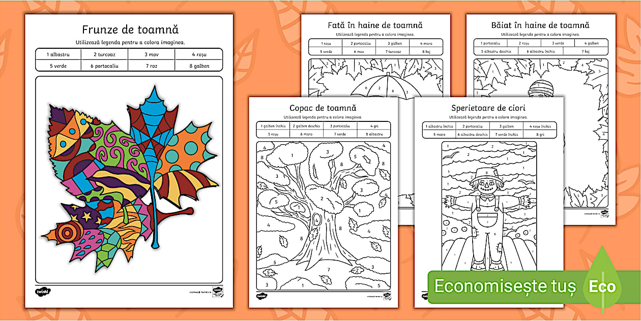 Colorează după numere – desene de toamnă | Twinkl