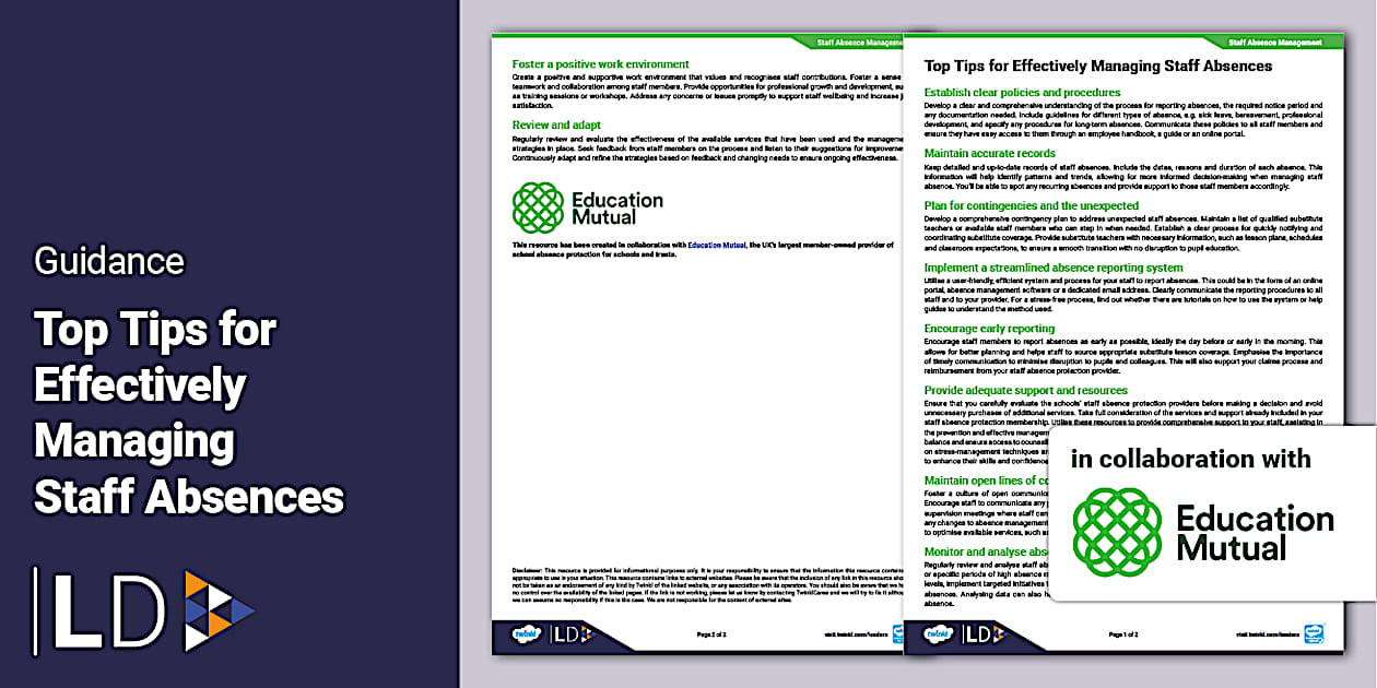 FREE! - Top Tips for Effectively Managing Staff Absence - SLT