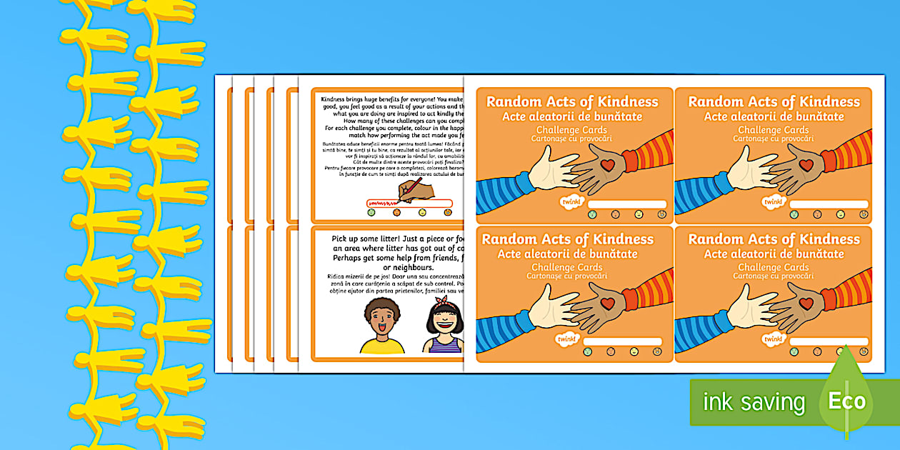 Random Acts of Kindness Challenge Cards English/Romanian - Random Acts of