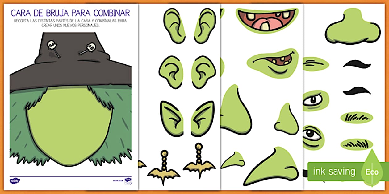 Mix and Match Witch Face Worksheet / Worksheet - Twinkl