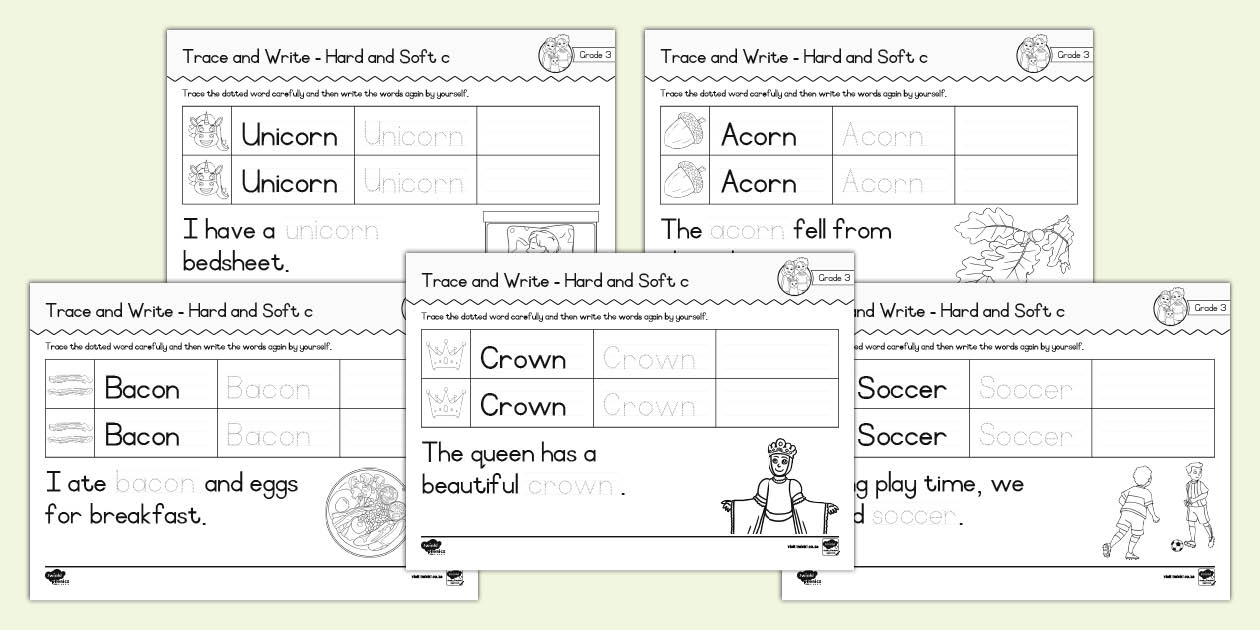 Grade 3 Phonics: Write and Trace-Hard and Soft c - Twinkl