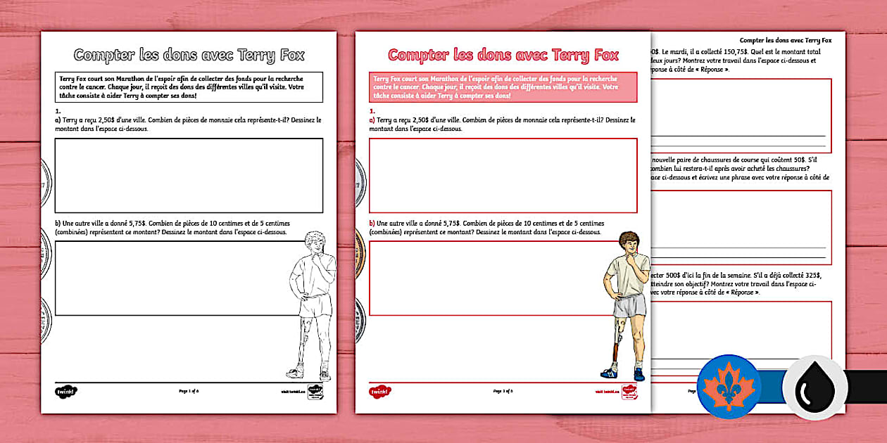 Terry Fox Financial Literacy Worksheet French - Twinkl