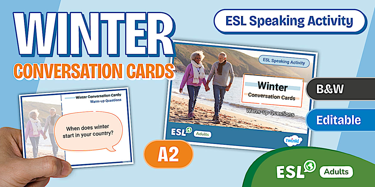 Pre-intermediate ESL Winter Conversation Cards for A2 Adults