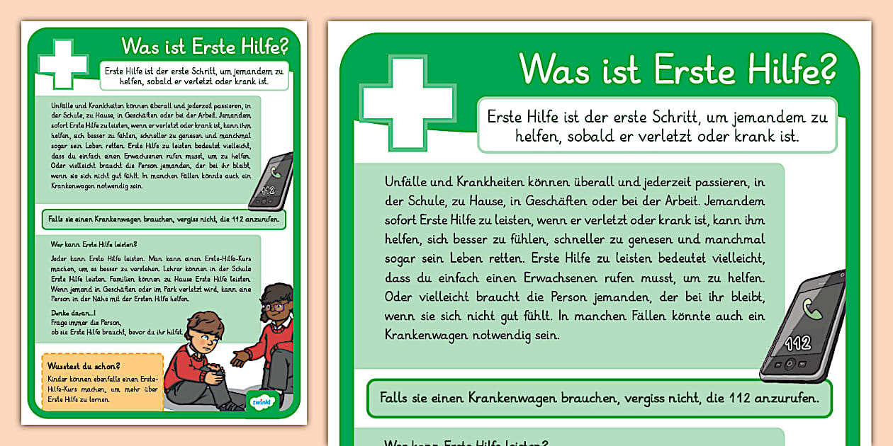 Was ist Erste Hilfe? - Poster (teacher made) - Twinkl