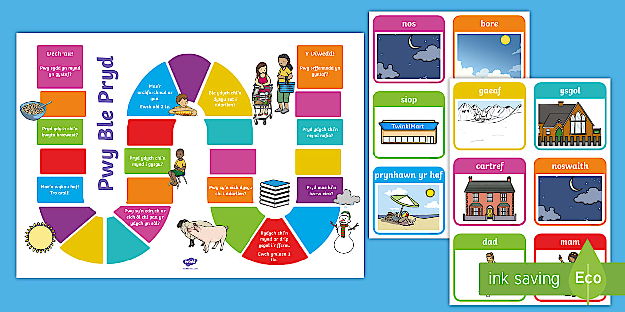 Gêm Fwrdd Pwy Ble Pryd Gêm Fwrdd ADY (teacher made)