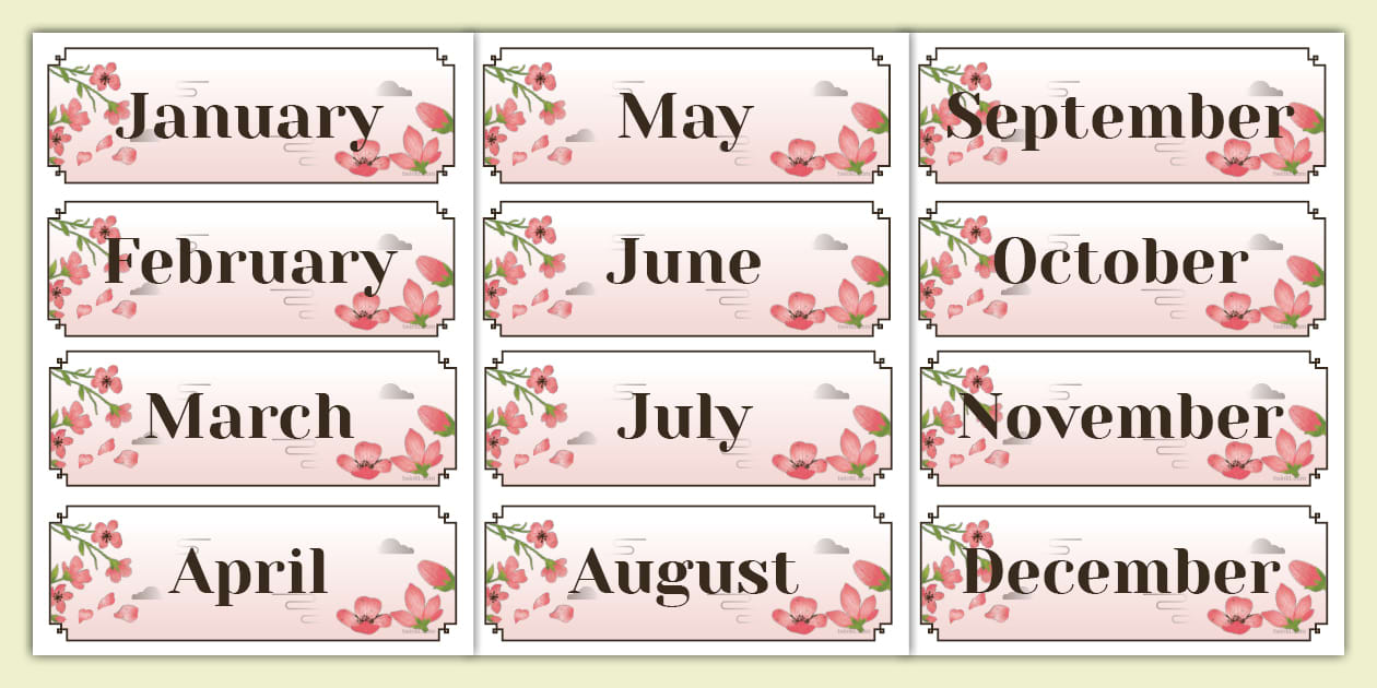 Sakura-Themed Months of the Year Word Cards (teacher made)