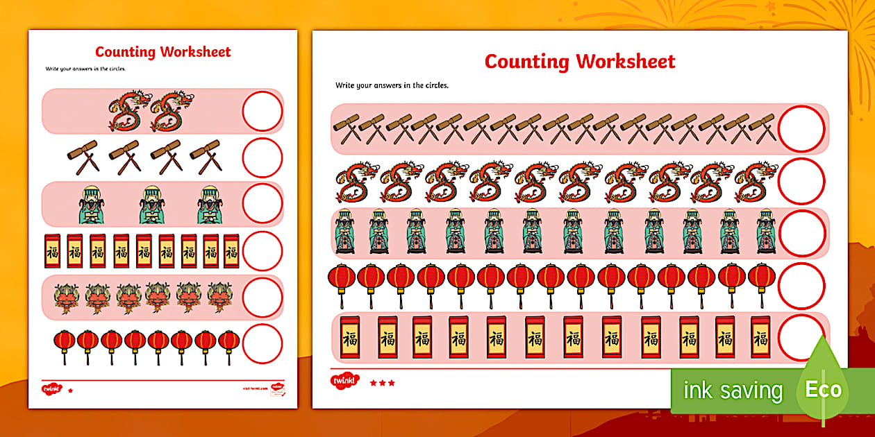 Chinese New Year Counting Worksheet Differentiated - Twinkl