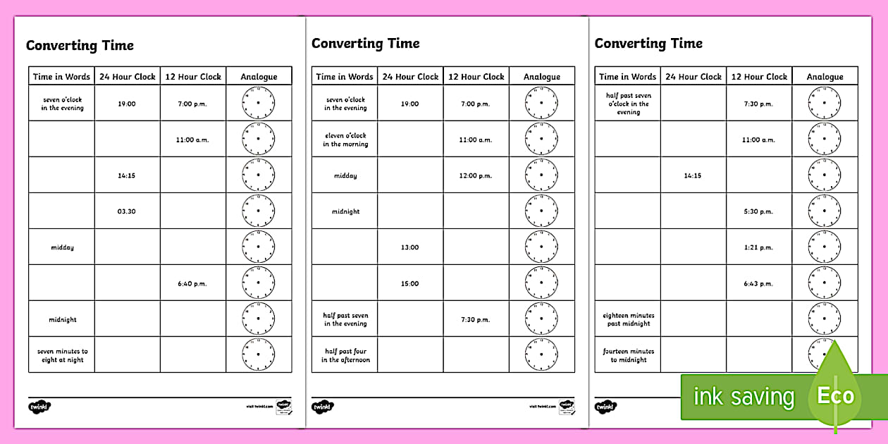Converting Time Worksheets - Maths (teacher made) - Twinkl