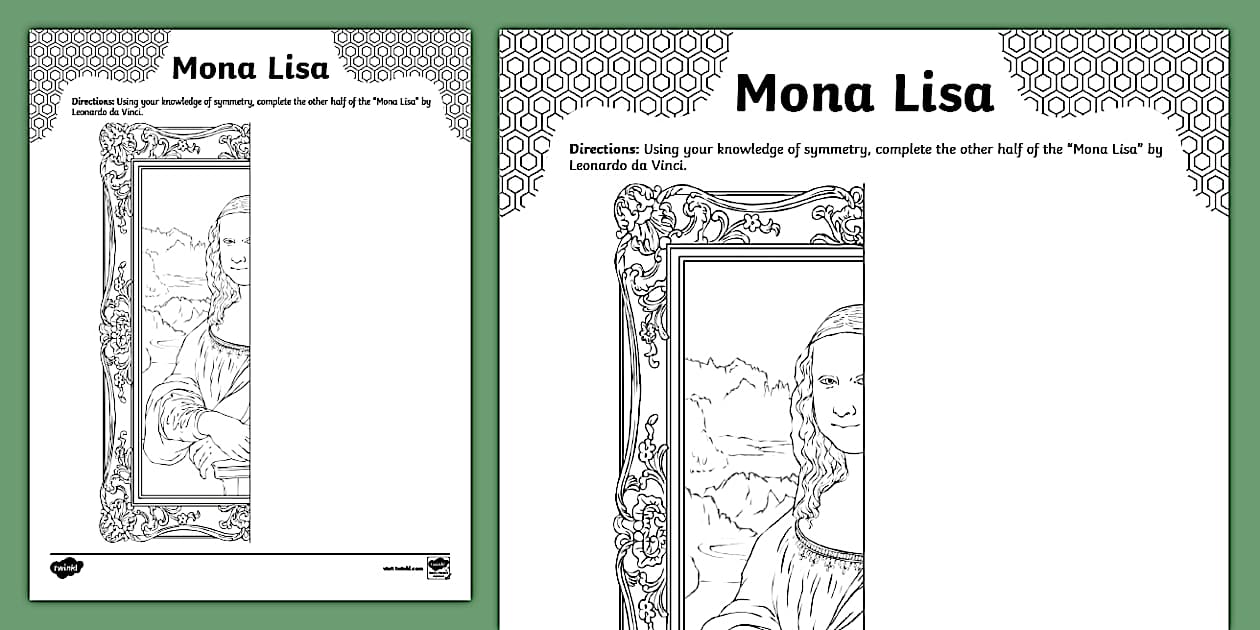 Mona Lisa Symmetry Art Worksheet for 3rd-5th Grade - Twinkl
