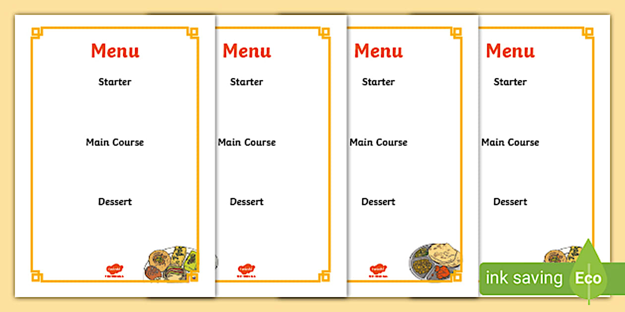 Indian Restaurant Role Play Menu (Teacher-Made) - Twinkl