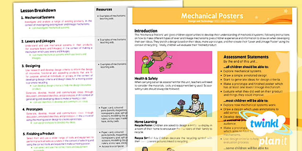 D&T: Mechanical Posters LKS2 Planning Overview - Twinkl